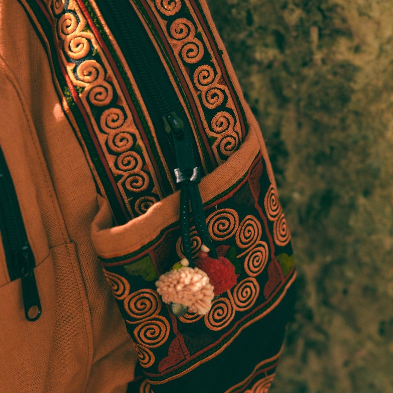 Mocha Hmong Backpack With Bird Pattern Embroidery Boho - Etsy