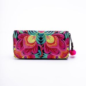 Red Flower Boho Wallet for Women, Hmong Embroidered Purse, Bohemian ...