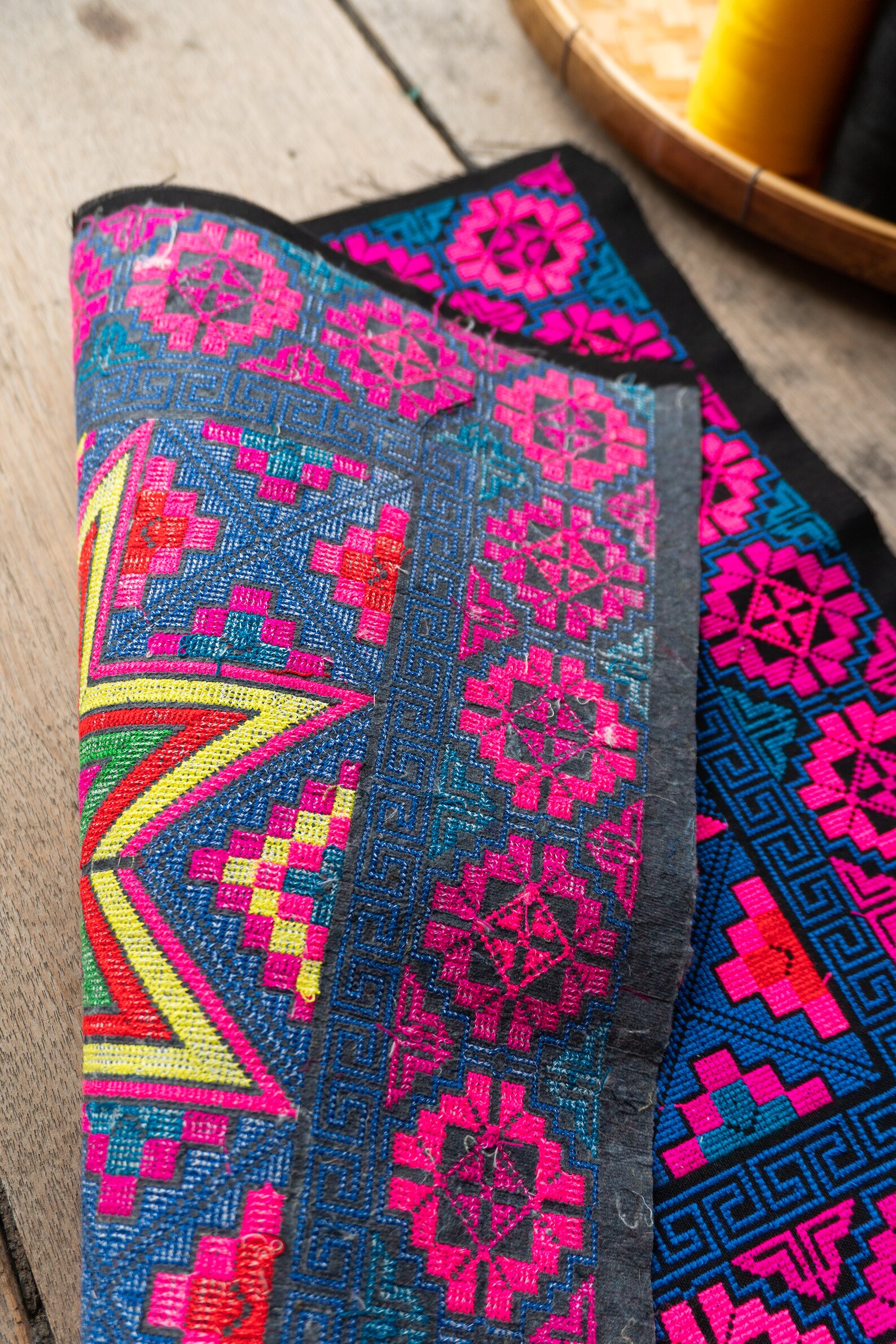 Amazing Multi Star Pattern Embroidered Textile From Thailand, New ...