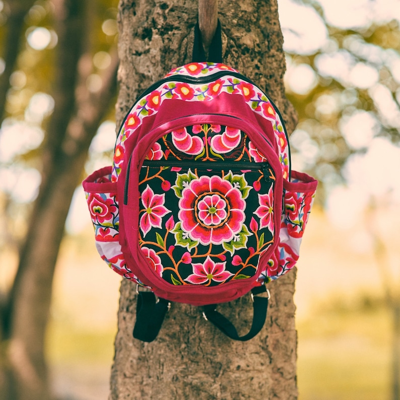 Pink Silkworm Hmong Backpack With Embroidery Boho Backpack | Etsy