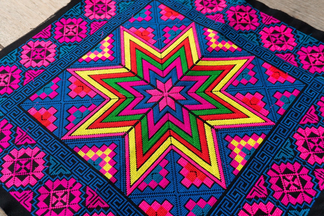 Amazing Multi Star Pattern Embroidered Textile From Thailand, New ...