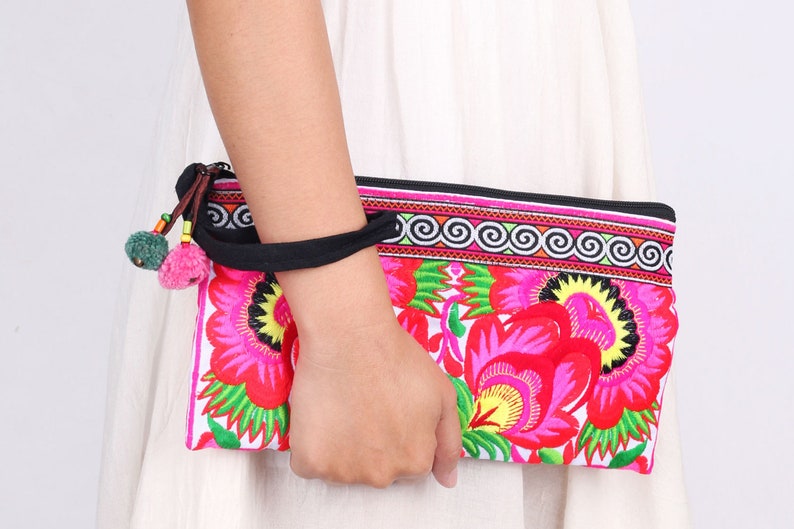 Pink Flower Hmong Pattern Woman's Clutch Bag Boho Purse | Etsy