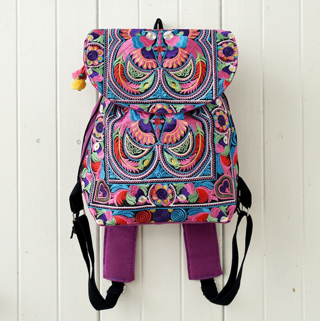 Unique Backpack With Bird Pattern Hmong Hill Tribe Embroidered in Multi ...