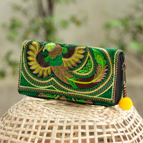 Thai Artisan Wallet With Hmong Hill Tribe Embroidered and Pom - Etsy