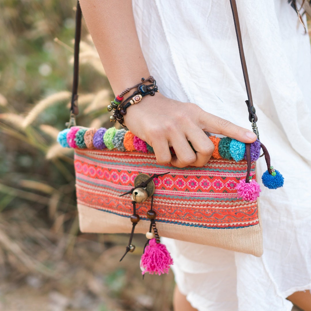 One of a Kind Unique Women's Purse With Leather Strap, Hmong Bag With ...