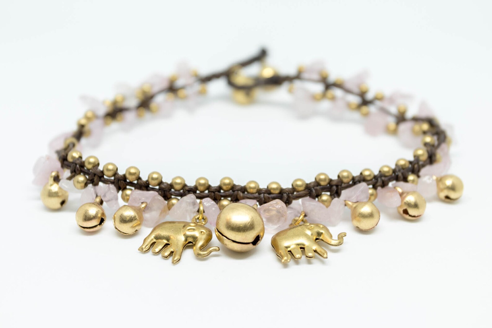 Rose Quartz Brass Elephant Anklet Bracelet Gypsy Anklet Boho - Etsy
