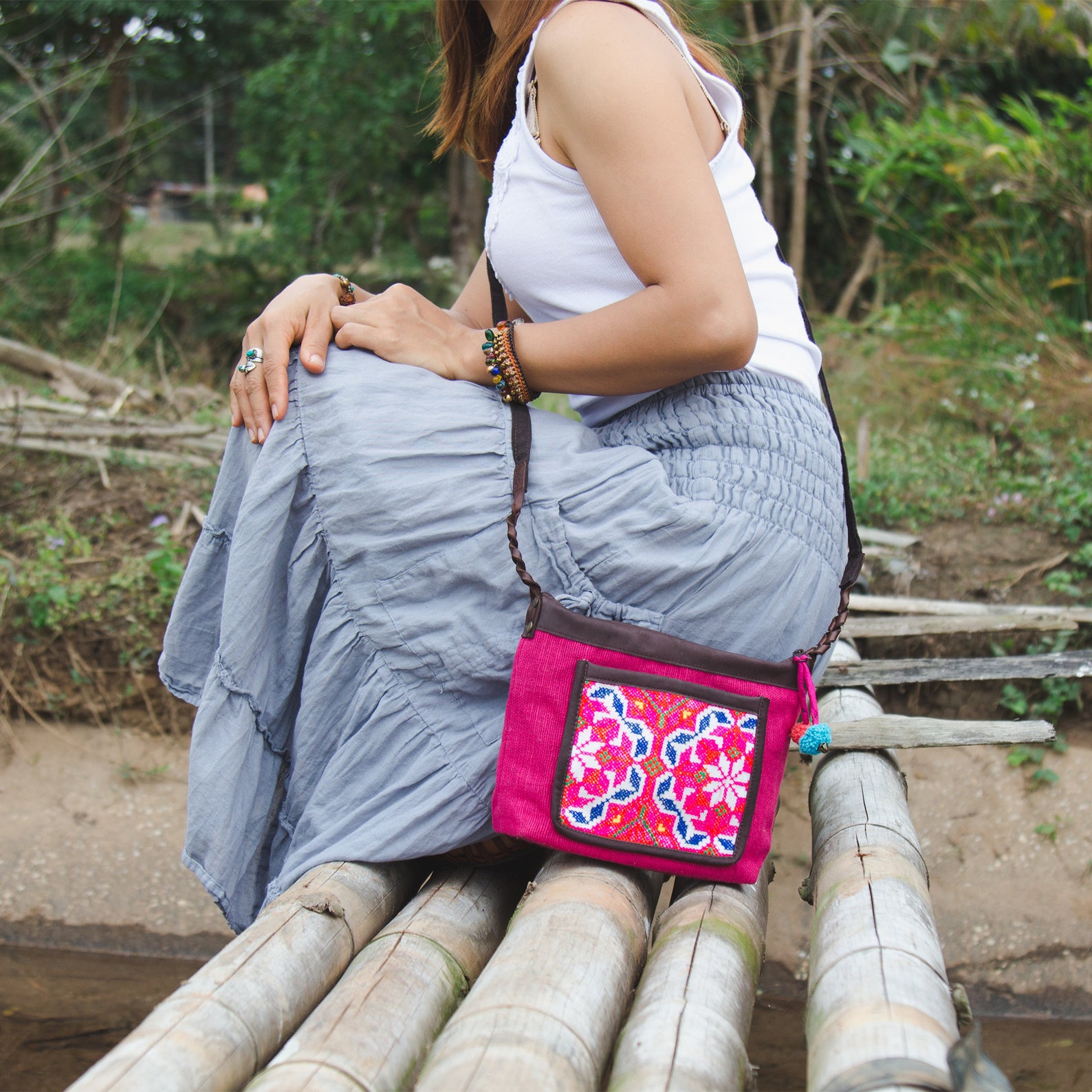 Hmong Crossbody Bag, Boho Purse, Vintage Embroidered Sling Bag for ...