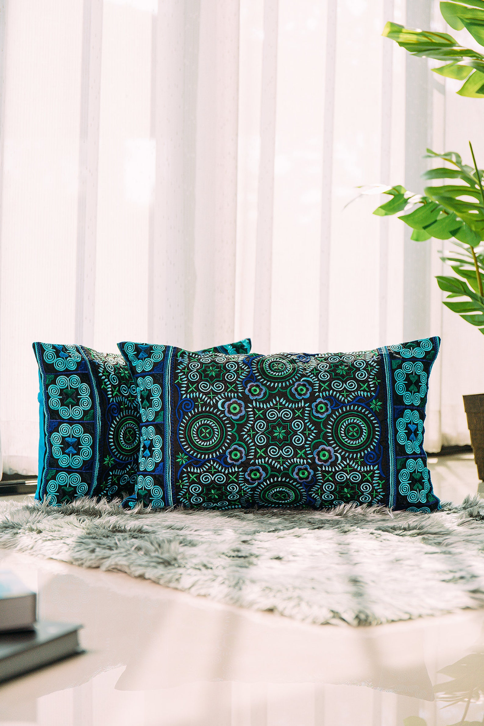 12x20 Blue Hmong Tribe Embroidered Throw Pillow Cases, Boho Cushion ...