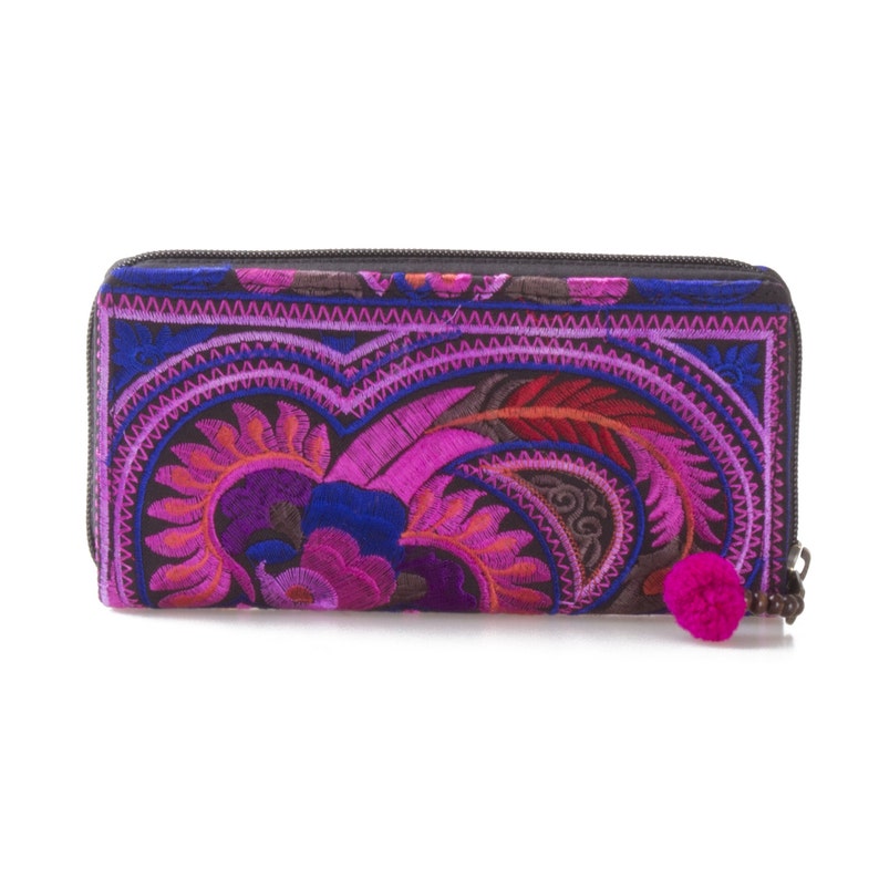 Hmong Embroidered Wallet, Pink Bird Boho Purse, Handmade Tribal Clutch ...