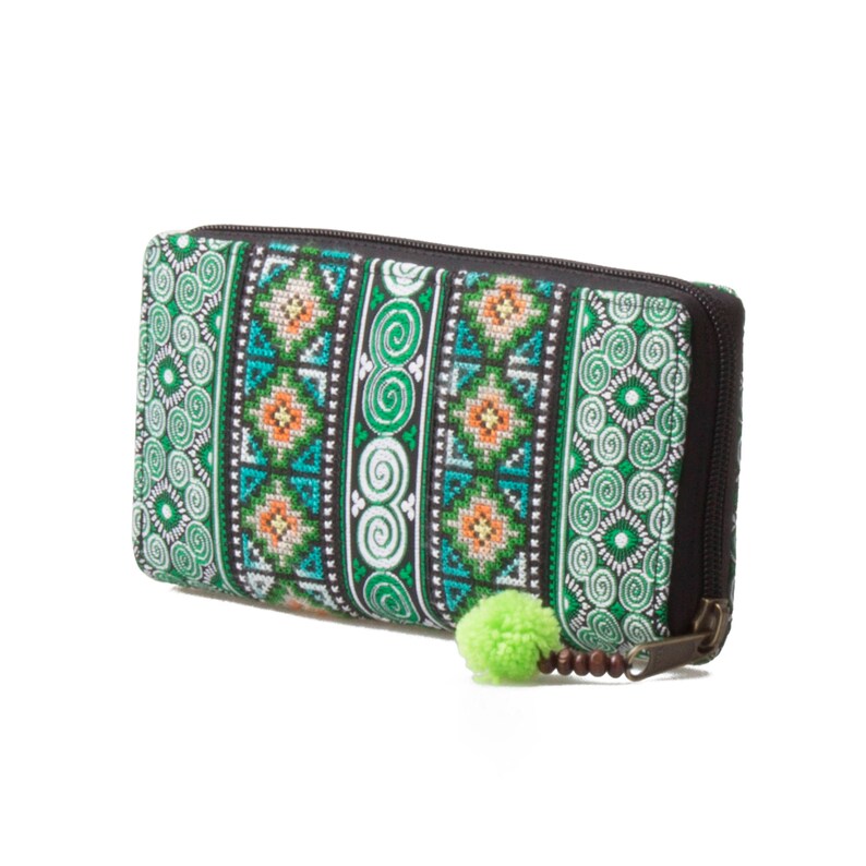 Green Hmong Tribal Embroidered Purse, Vintage Ethnic Wallet for Women ...
