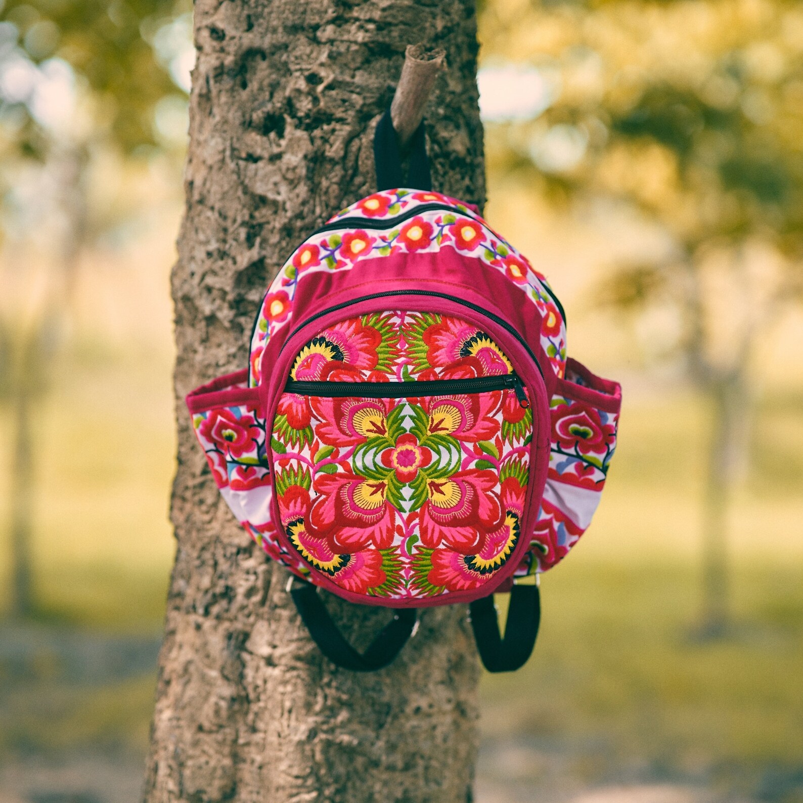 Handcrafted Pink Flower Backpack With Hmong Embroidery, Backpack From ...