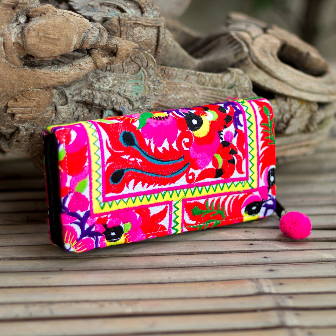 Unique Woman's Wallet With Hmong Tribes Embroidery Pom Pom - Etsy