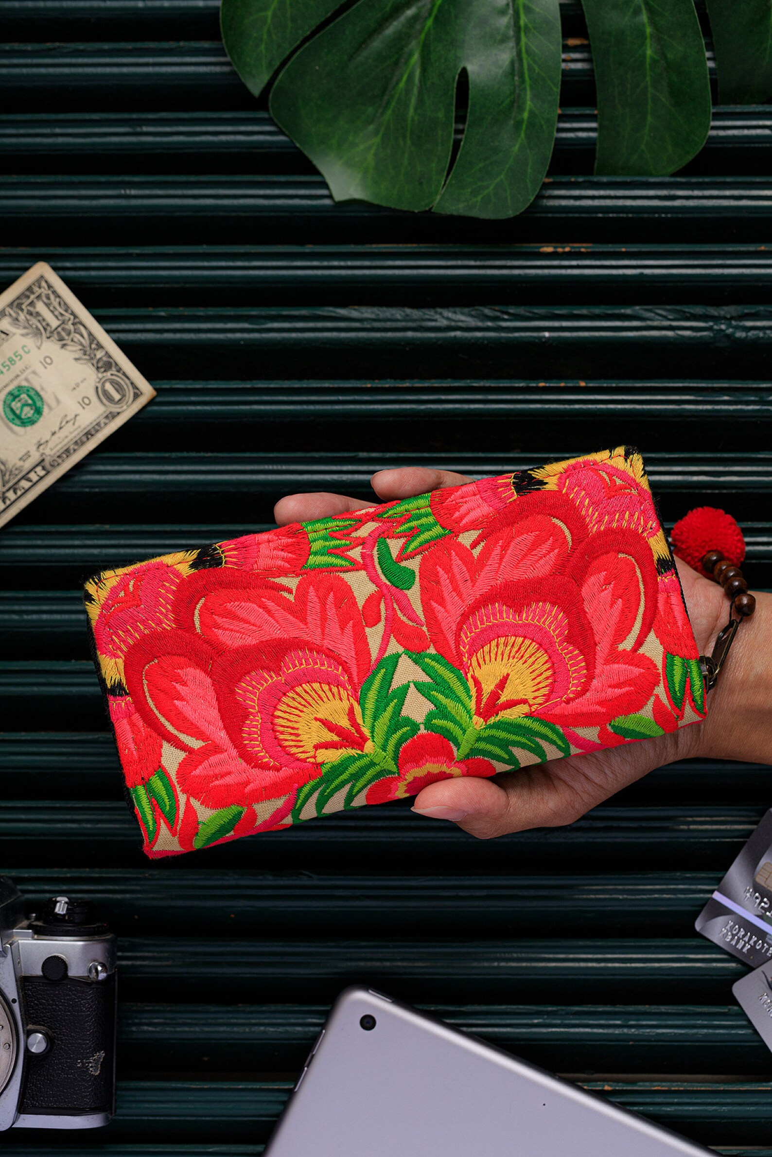 Floral Hmong Embroidered Wallet for Women With Pom Pom Yellow - Etsy