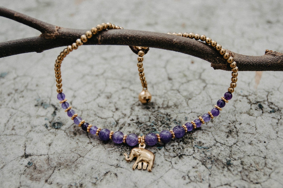 Amethyst Elephant Charm Anklet, Brass Boho Ankle Bracelet - JE13PUR - Etsy