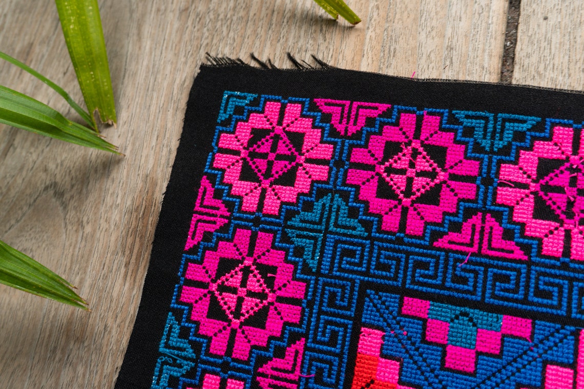 Amazing Multi Star Pattern Embroidered Textile From Thailand, New ...