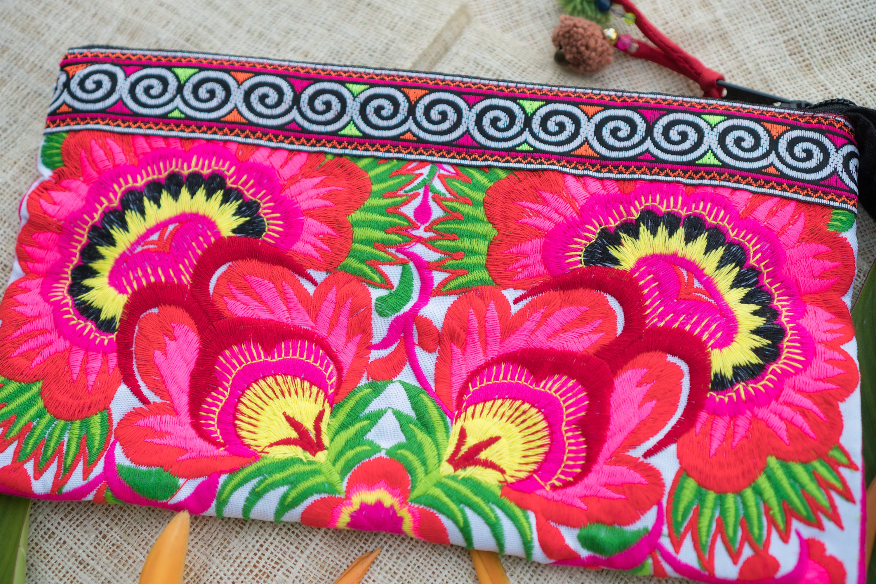 Pink Flower Hmong Pattern Woman's Clutch Bag Boho Purse | Etsy