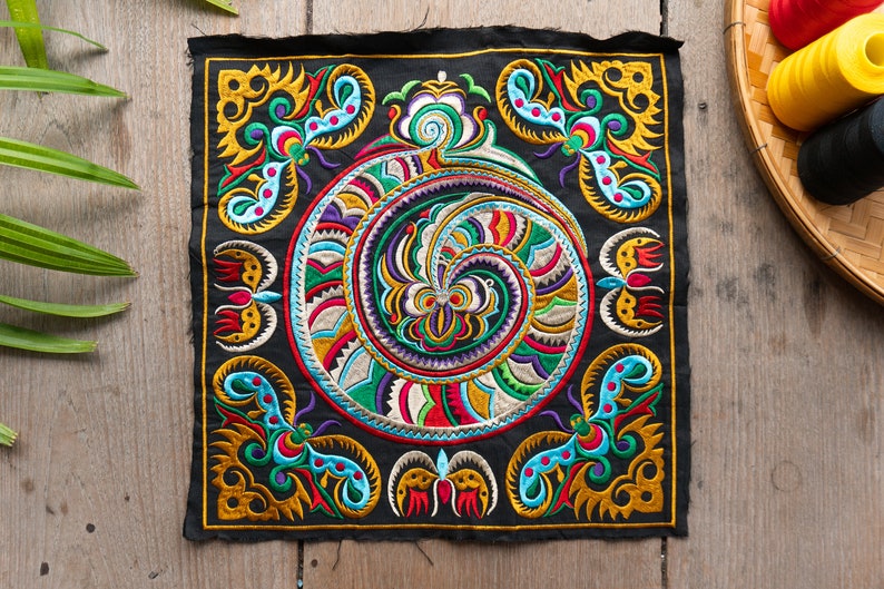 Embroidered Snake Fabric, Colorful Hmong Textile From Thailand ...