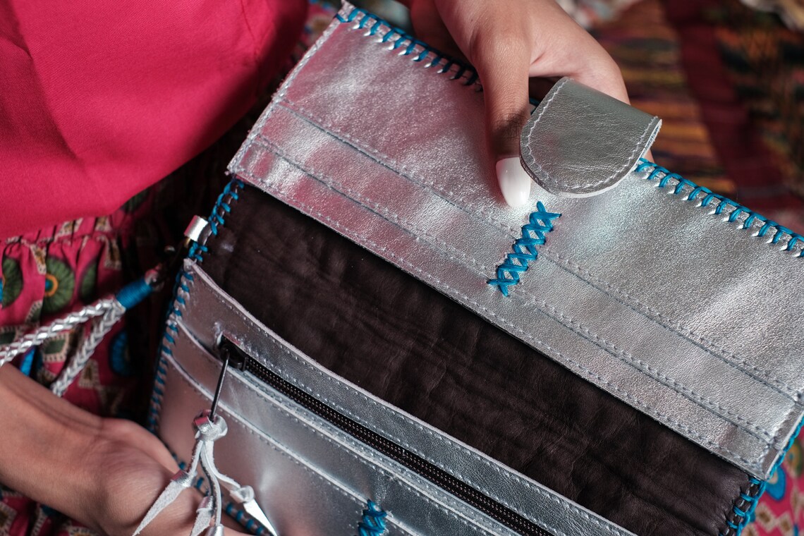 Metallic Silver Leather Women's Wallet/purse With Vintage - Etsy