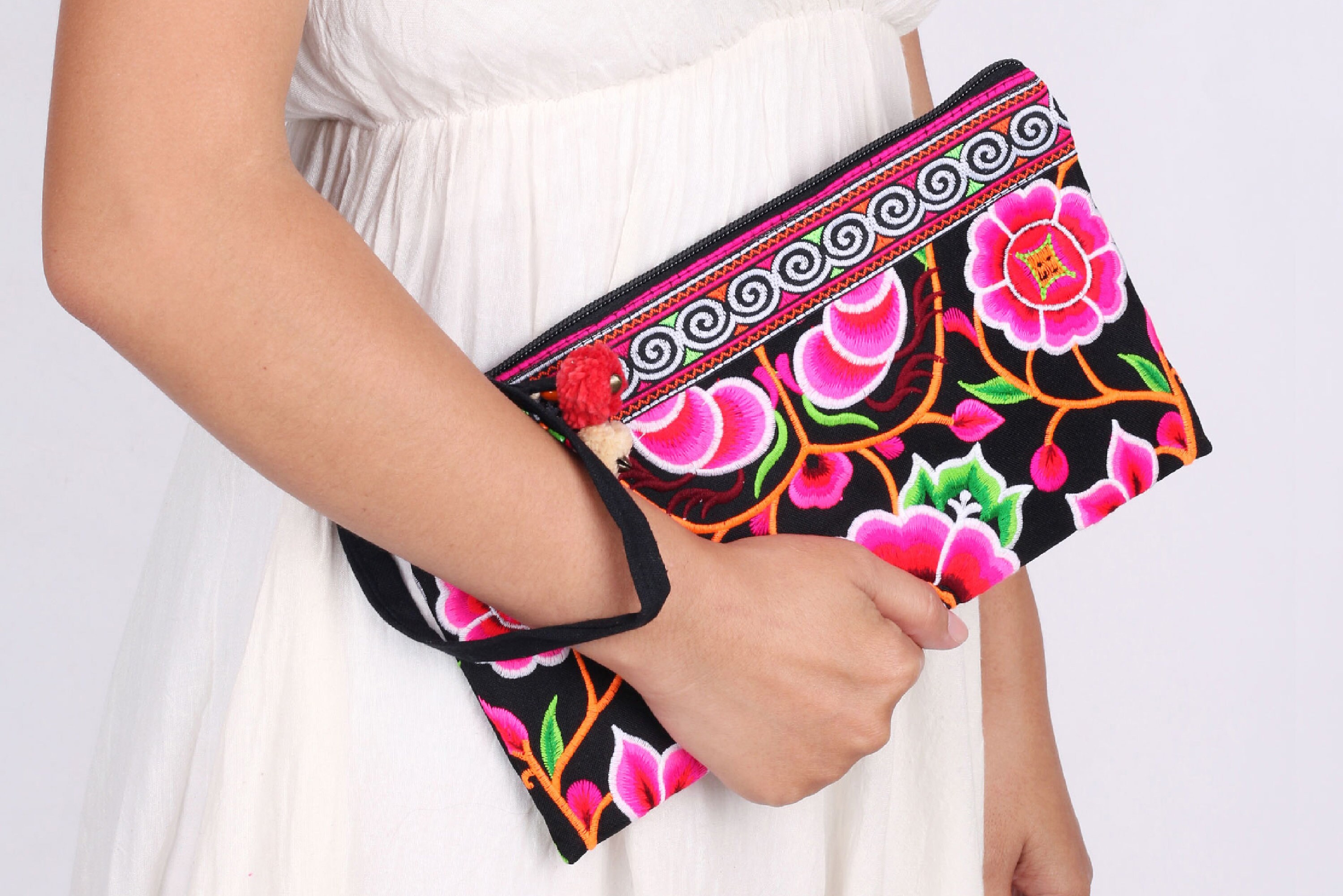 Black Flower Hmong Clutch Bag Artisan Handbag Festival Purse | Etsy