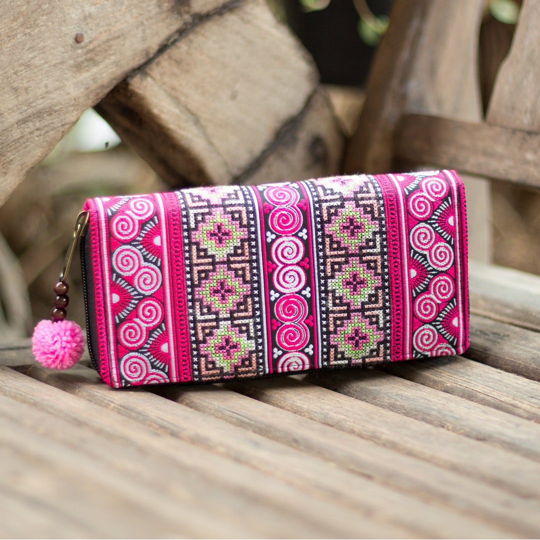 Ethnic Wallet for Women, Hill Tribe Hmong Embroidered Purse, Zip Wallet ...