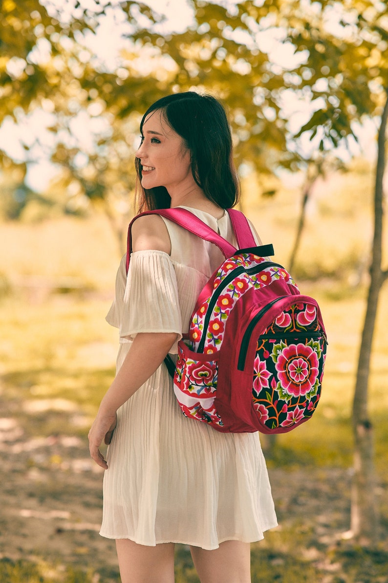 Pink Silkworm Hmong Backpack With Embroidery Boho Backpack - Etsy