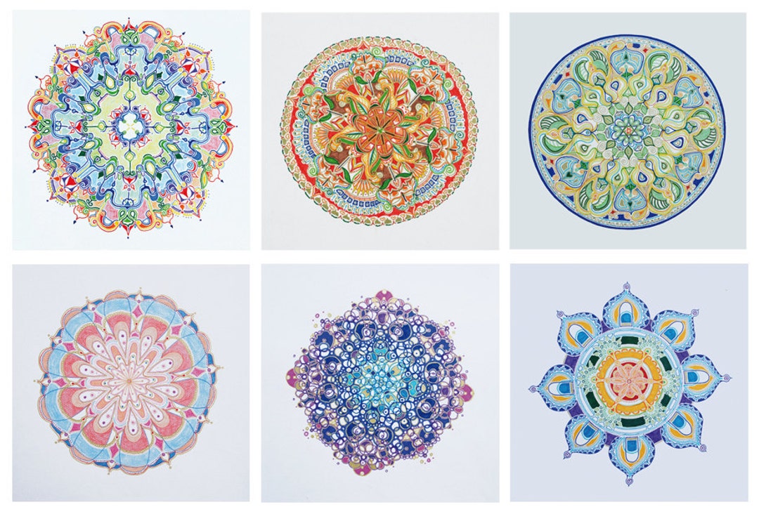 A Set of 6 Cards Hand Drawn Mandala Art - Etsy