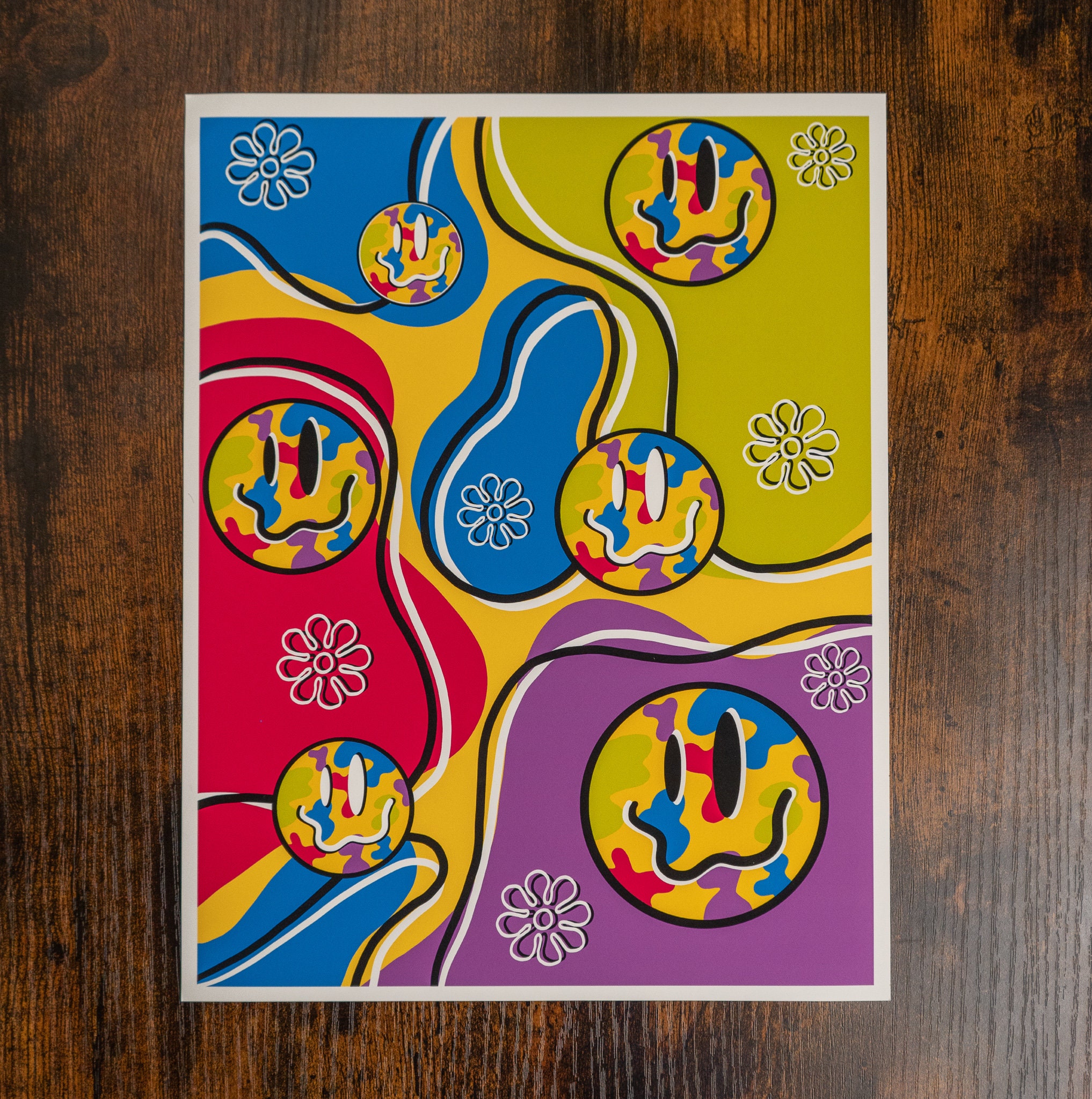 Groovy Smiley Face Art Print Retro Decor Retro Psychedelic - Etsy