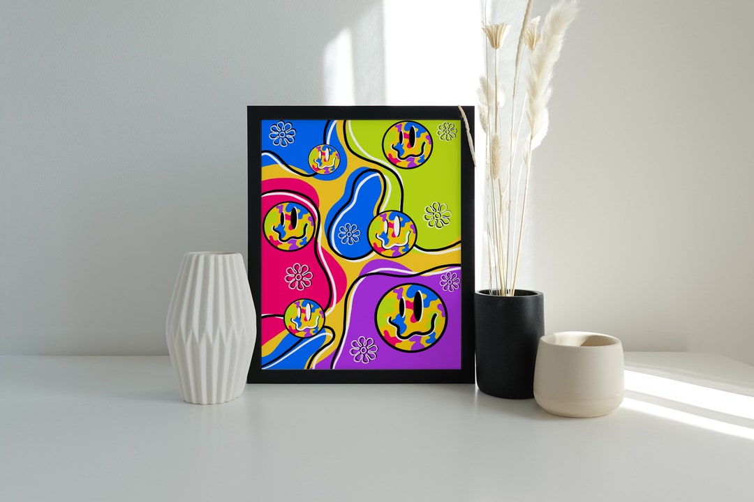Groovy Smiley Face Art Print, Retro Decor, Retro Psychedelic Print, 70s ...