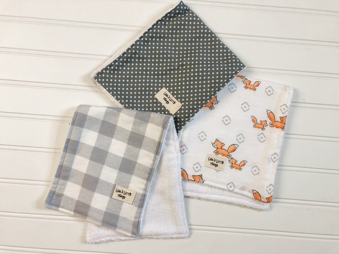Fox Burp Cloth Set: Gray Woodland Nursery Decor, Chenille Backing - Etsy