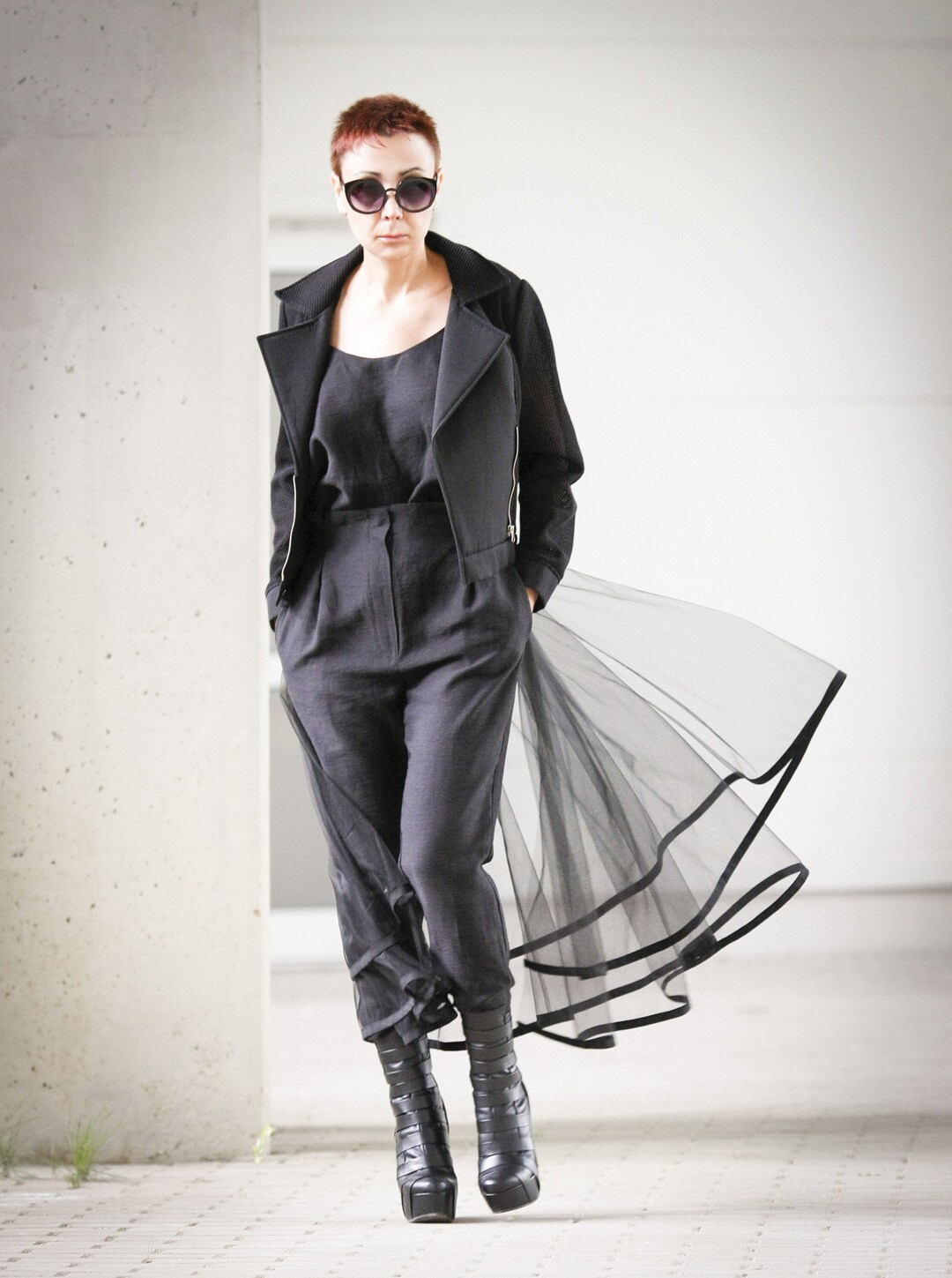 Size S/ Tulle Coat/ Black Jacket/ Tulle Moto Jacket/ Jacket Women ...