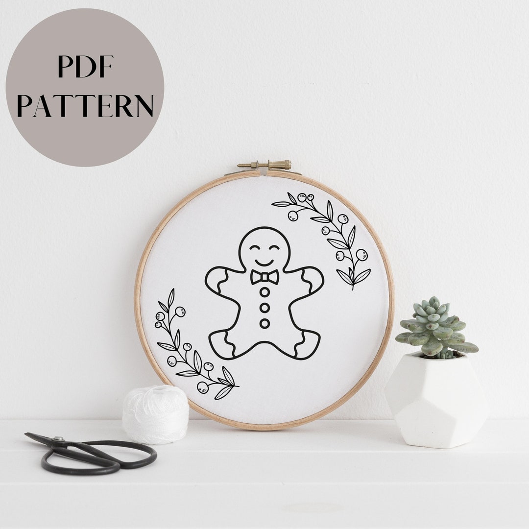 Gingerbread Man Drawing Embroidery Pdf, Christmas Cookie Template ...