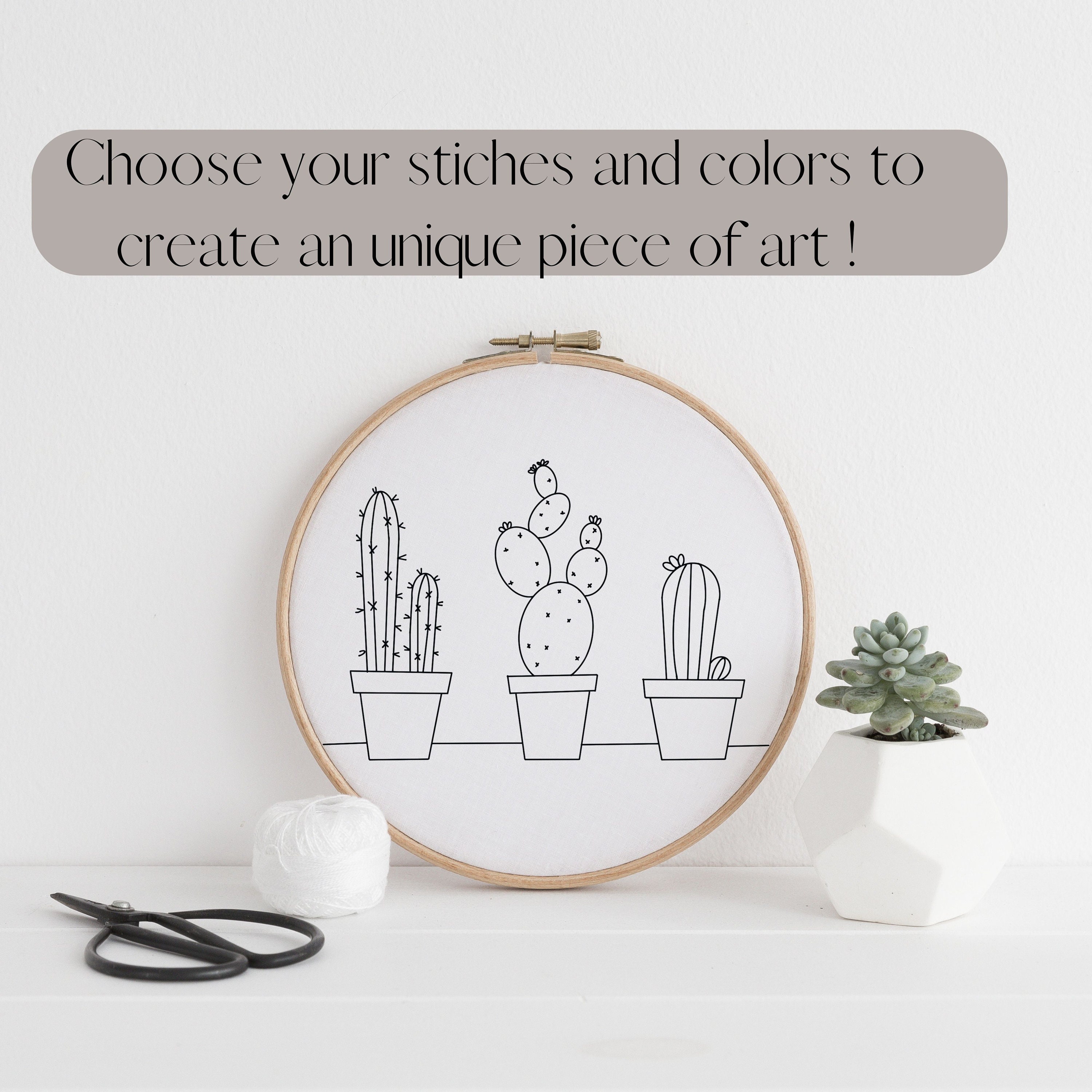 Cactus Embroidery Plant Pattern Modern, Botanical Embroidery Beginner ...