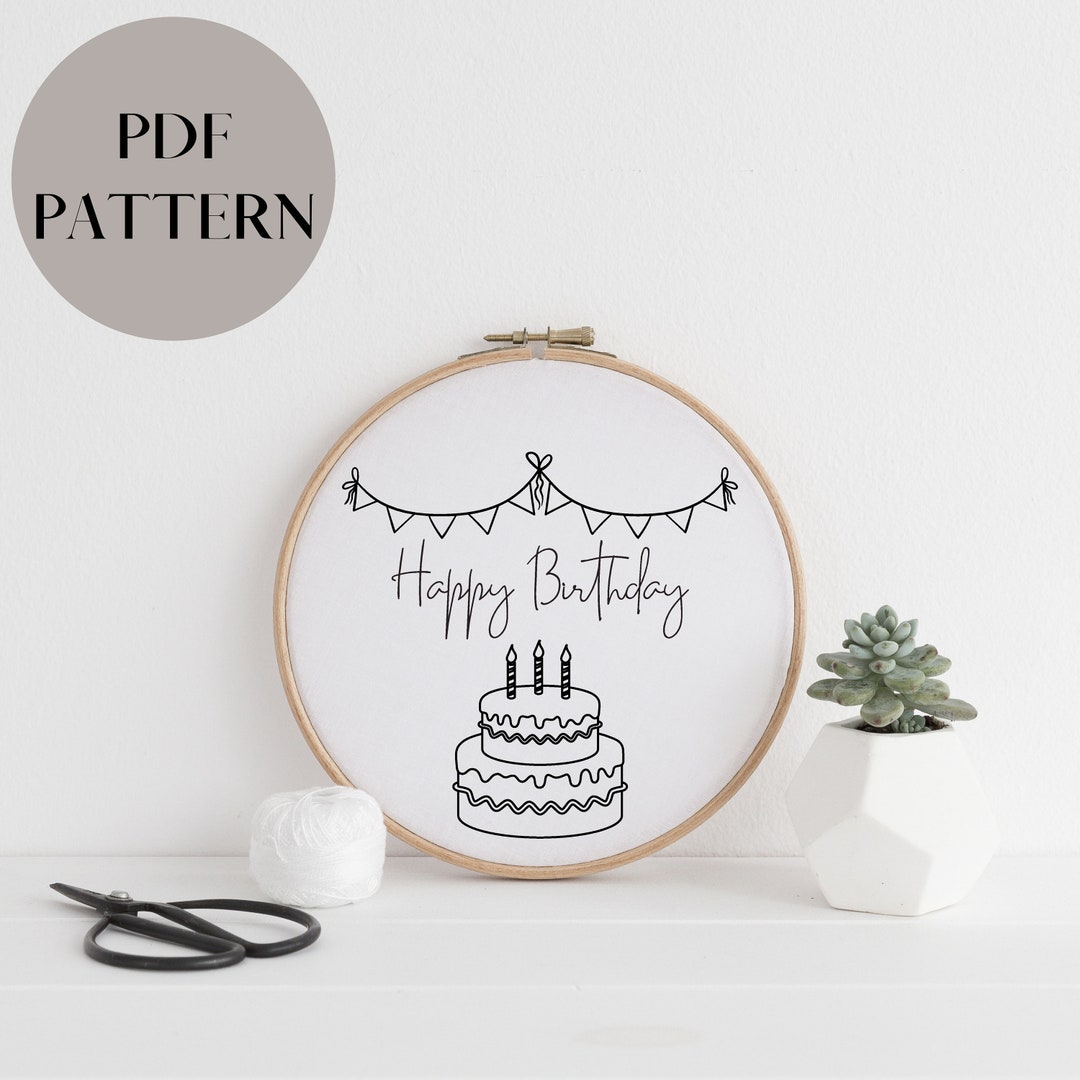Brithday Cake Embroidery Template Pdf, Birthday Party Embroidery ...