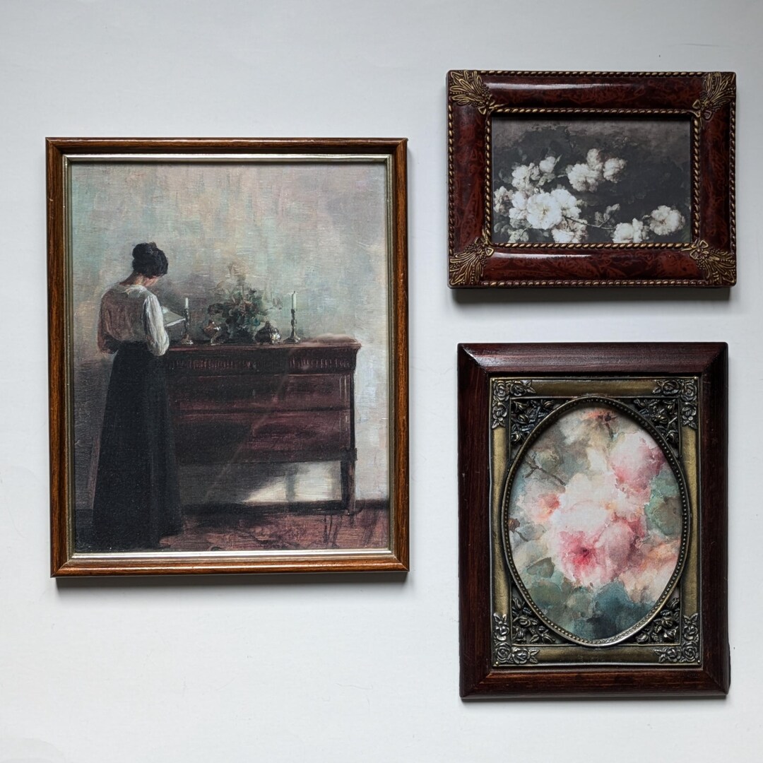 Set of 3 Vintage Frames With Prints Included, Upcycled Thrifted Art ...