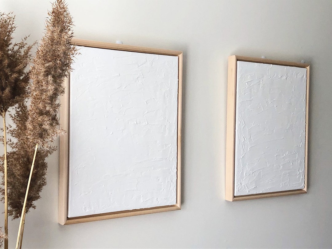 White Textured Art Canvas, Two Framed Plaster Art Modern, Scandinavian ...