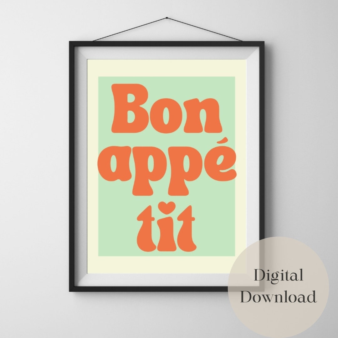 BON APPETIT PRINT Retro Wall Decor, Printable Retro Breakfast Kitchen ...