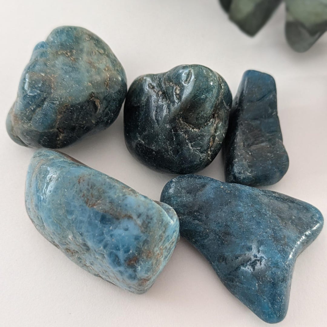 Apatite Blue Tumbled Stones Set of 5 Medium, Premium Stones From Brazil ...