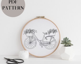 Bicycle Flower Embroidery Pattern Summer Embroidery Bike Hand - Etsy