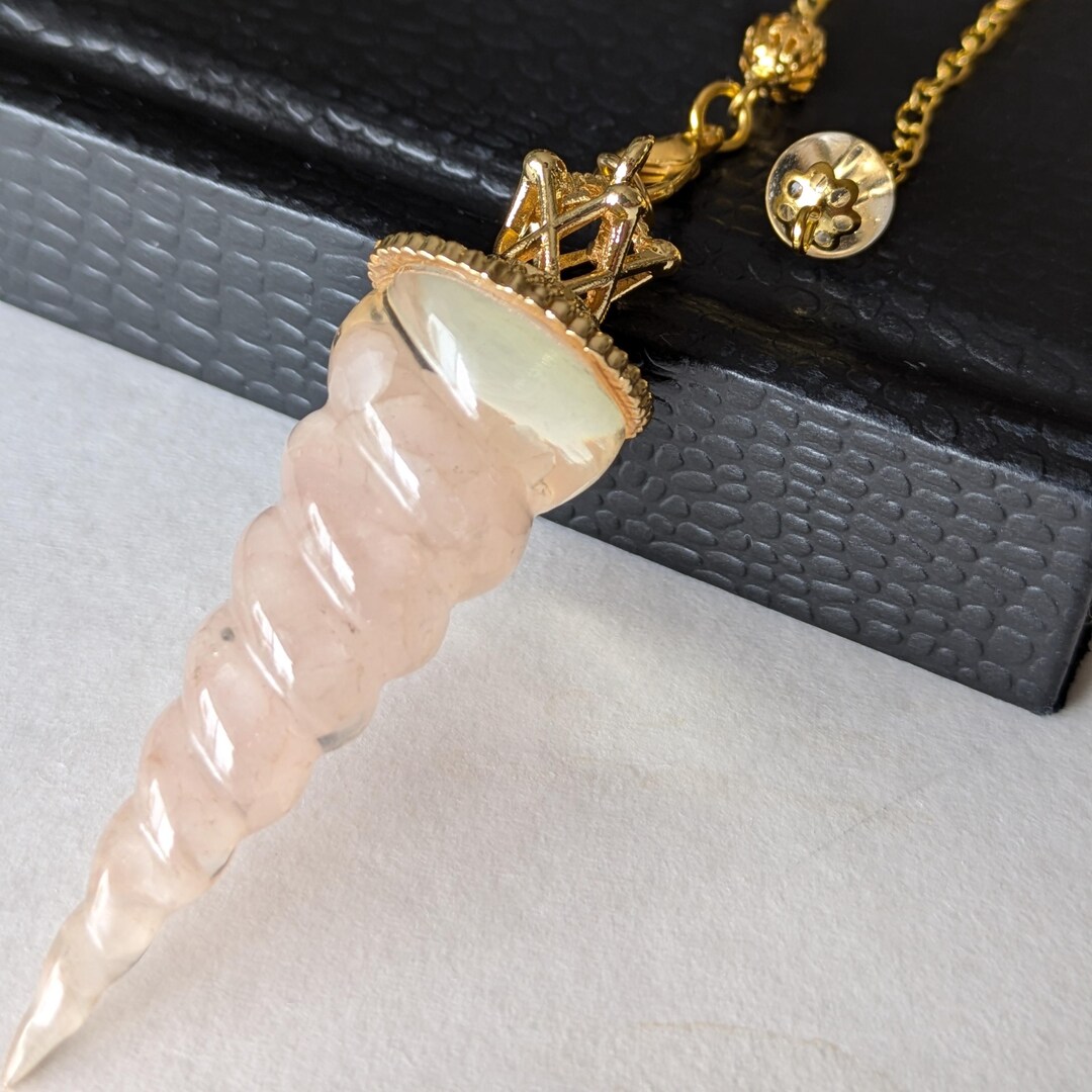 Elegant Pendulum PINK ROSE QUARTZ Dowsing , Crystal Gemstone Divinatory ...