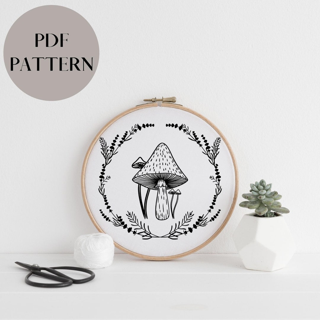 Autumn Wreath Mushroom Embroidery Pdf, Autumn Template Embroidery ...
