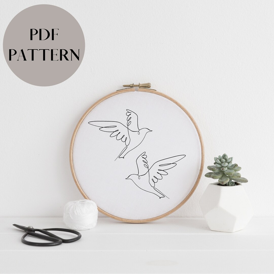 Two Doves Embroidery Template Line Art, Pattern Two Birds Line Art ...