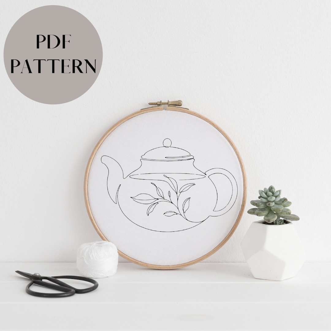 Tea Cup Floral Drawing for Embroidery or Craftint, Tea Lover Embroidery ...