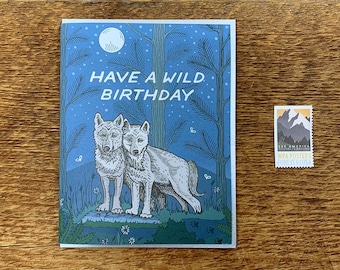 Birthday Card Wolf Animal Birthday Animal Card Cute - Etsy