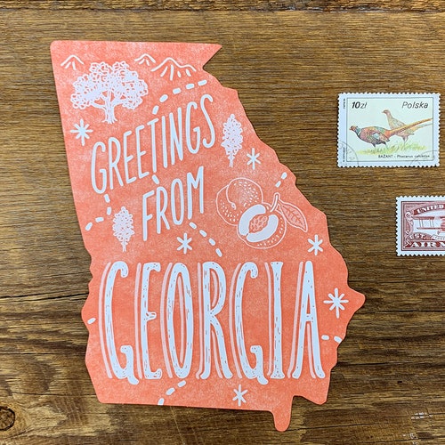 Georgia Postcard Greetings From Georgia Die Cut Letterpress | Etsy