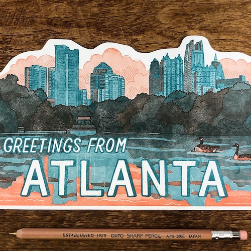 Atlanta Skyline Postcard Greetings From Atlanta Georgia Die - Etsy