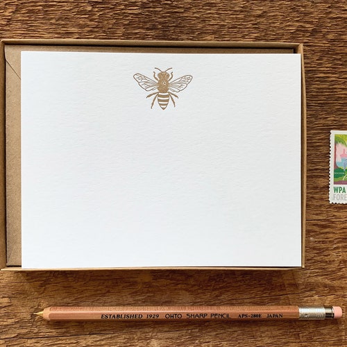 Honey Bee Motif Boxed Set of 8 Letterpress Flat Notes Boxed - Etsy