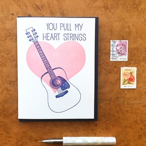 You Pull My Heart Strings, Love Card, Valentines Card, Letterpress Note ...