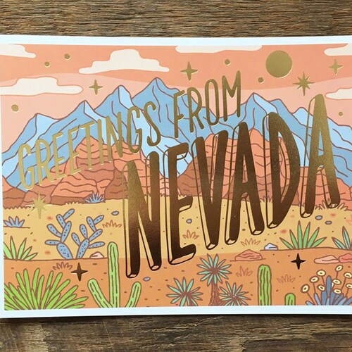 Nevada Postcard Greetings From Nevada Foil and Digitally - Etsy