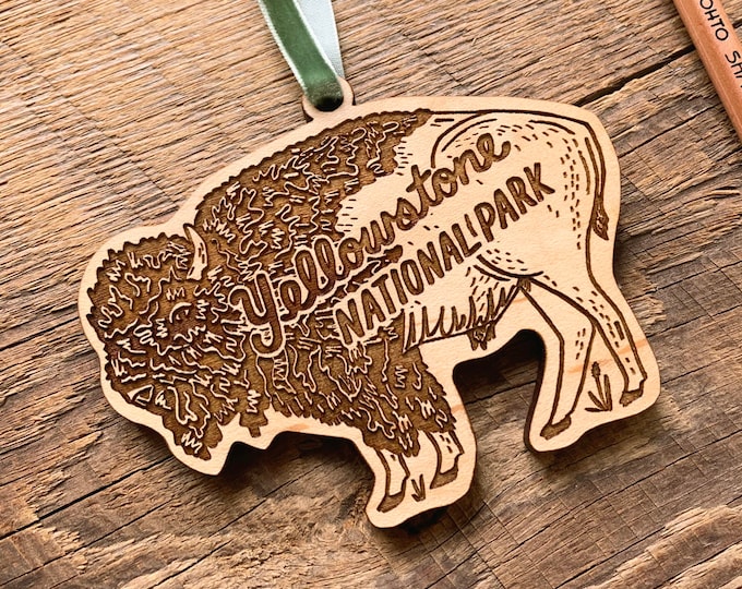 Bison Face Ornament American Buffalo Engraved Black Cherry Wood ...