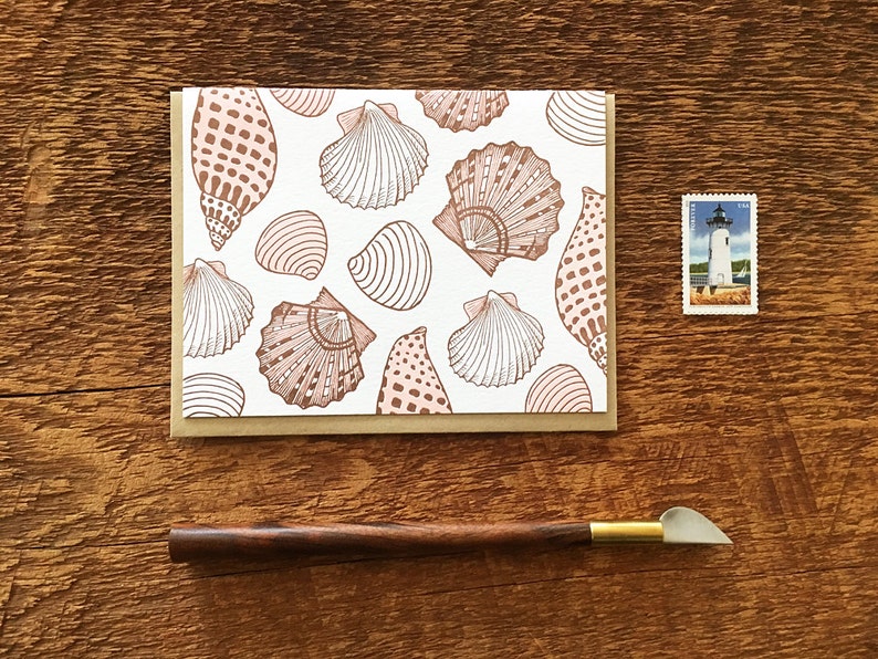 Seashells and Clams Letterpress Note Card Blank Inside - Etsy